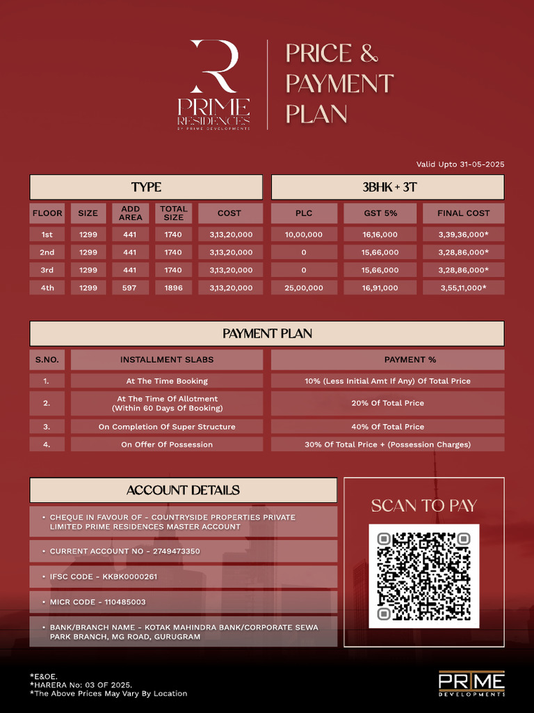 Prime Residences Updated Price List & Payment Plan-May 25 | PDF