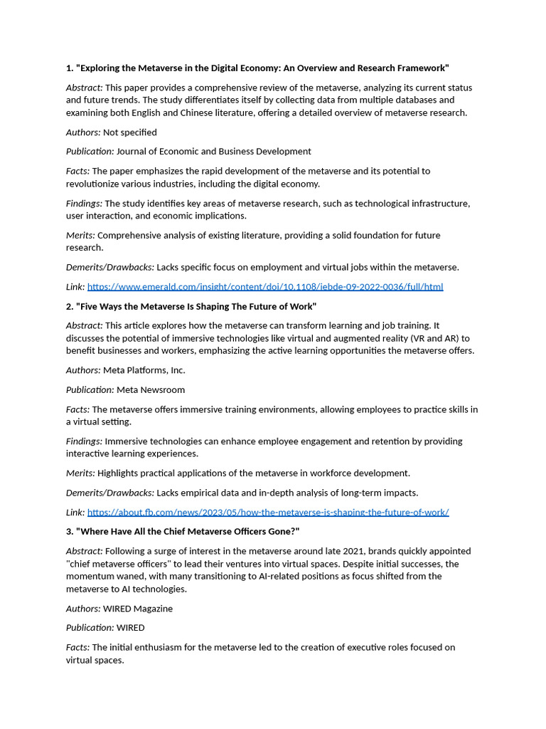 ResearchPaper Metaverse Outline | PDF | Employment | Virtual Reality