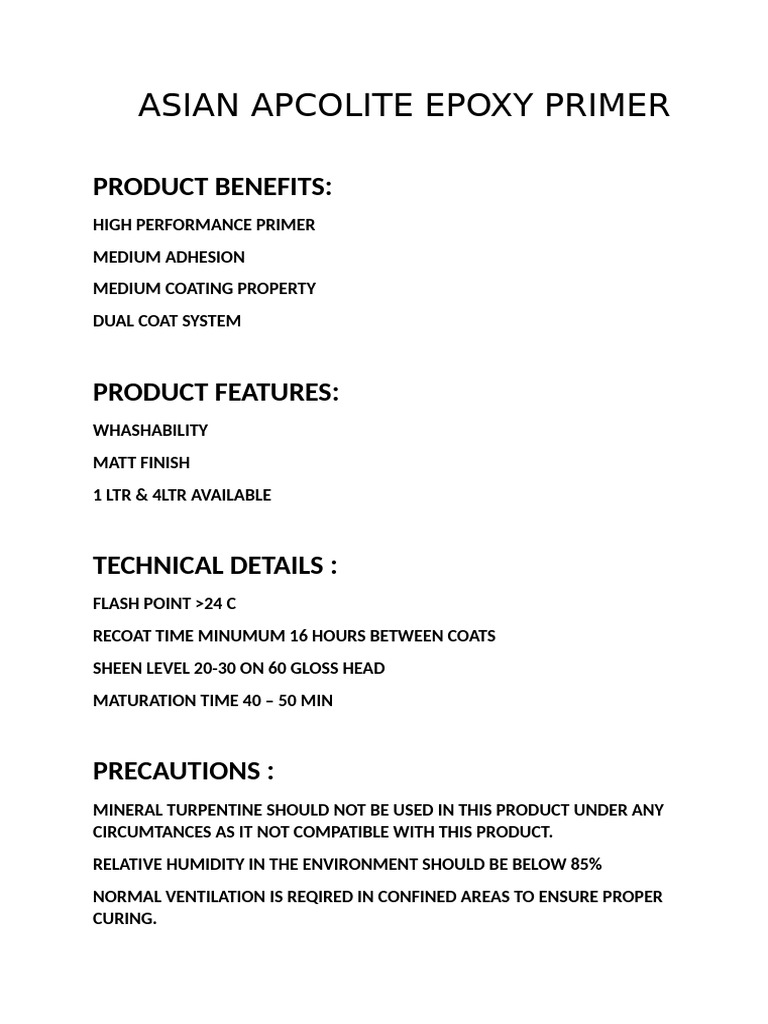 High-Performance Asian Epoxy Primer | PDF