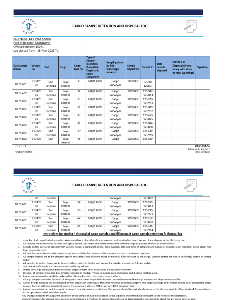 Cargo Sample Retention & Disposal Log | PDF | Shipping