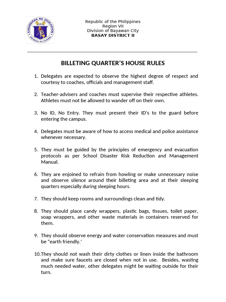 Billeting Quarter House Rules | PDF