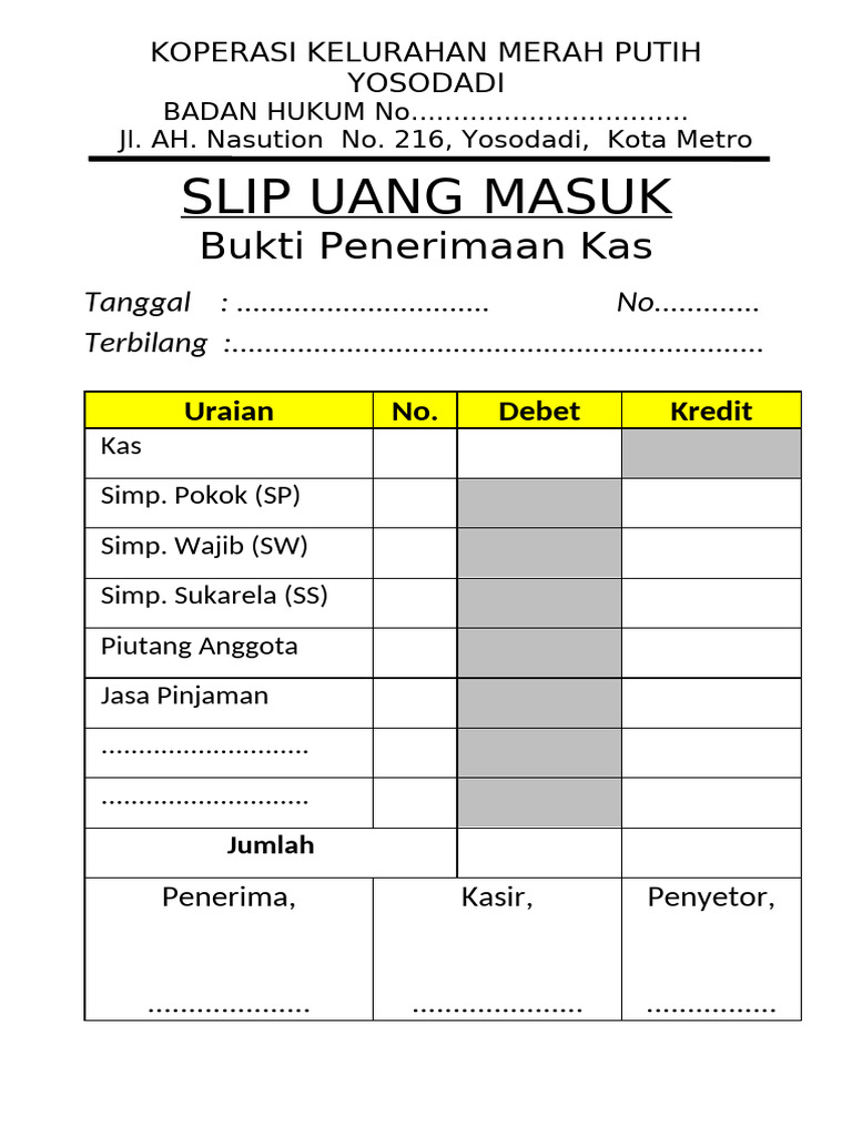 Rincian Slip Uang Masuk dan Keluar | PDF