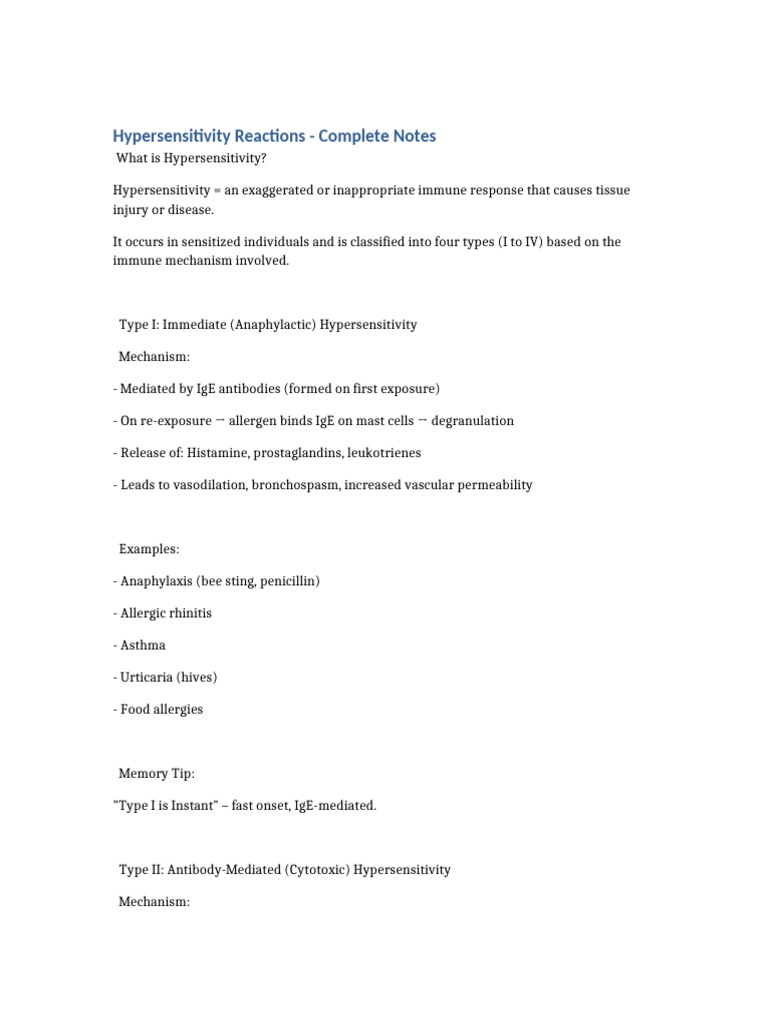 Hypersensitivity Reactions Complete Notes by GeniusRose | PDF | Immune ...
