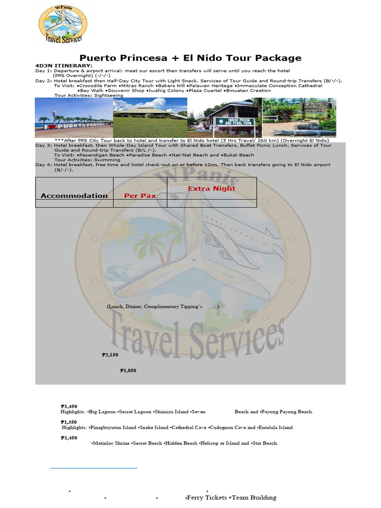 Puerto Princesa + El Nido Tour Package | PDF