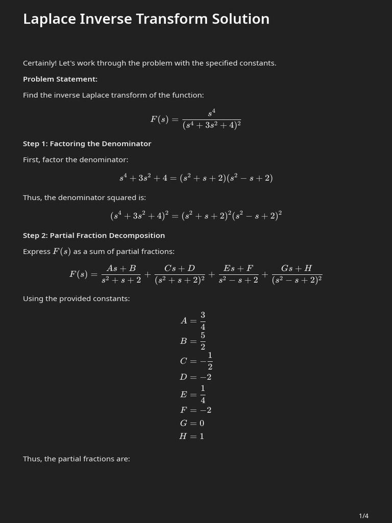 Laplace Inverse Transform Solution | PDF | Mathematics | Algebra
