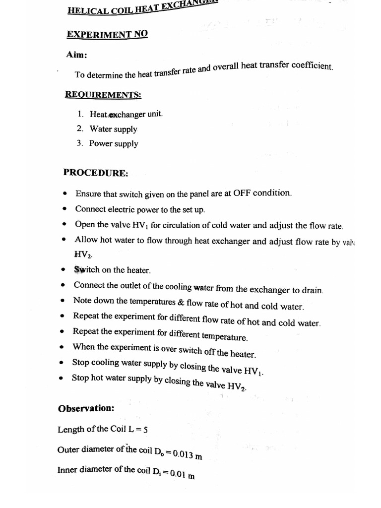 Exp - No.2 Helical Coil Heat Exchanger | PDF