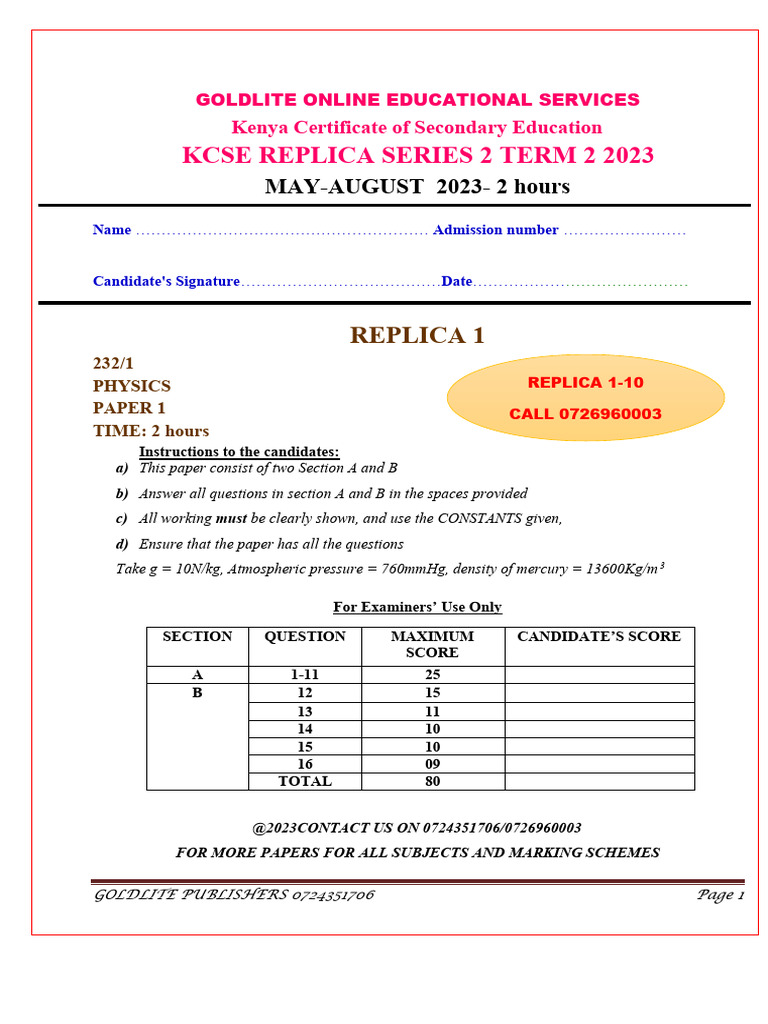 Phy PP1 Replica 2023.new | PDF | Gases | Density