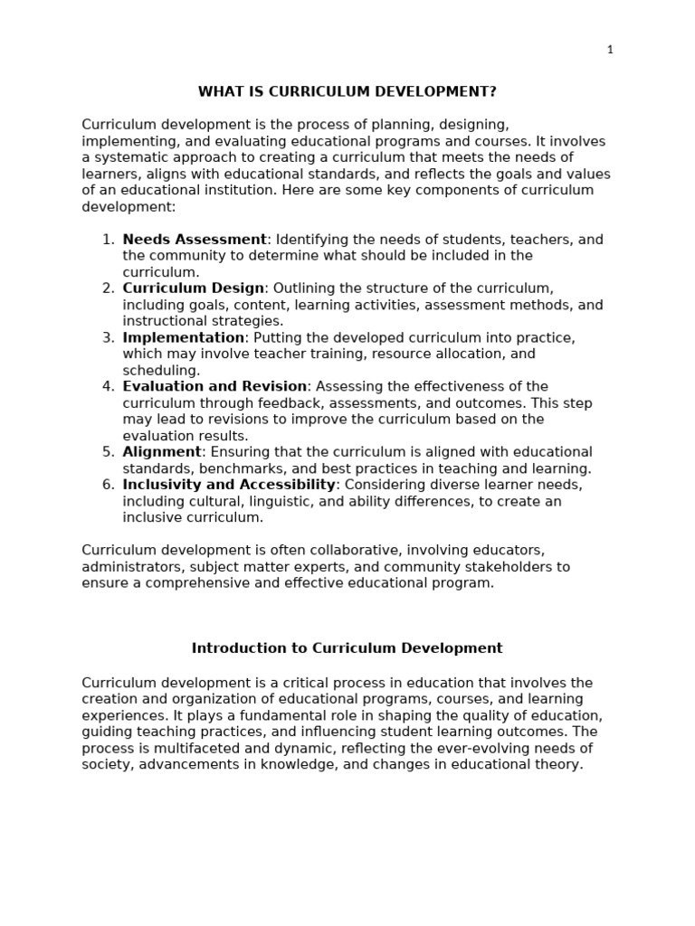 Introduction To Curriculum Development | PDF | Curriculum | Educational ...