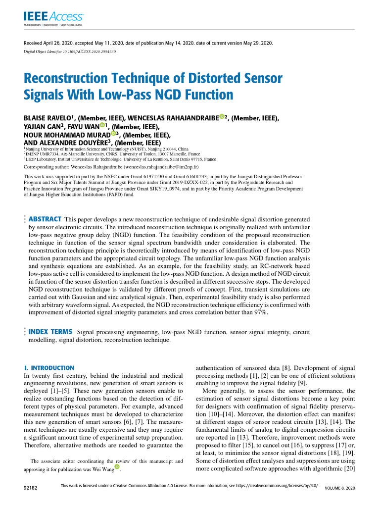 Reconstruction Technique of Distorted Sensor Signals With Low-Pass NGD Function | PDF | Low Pass ...