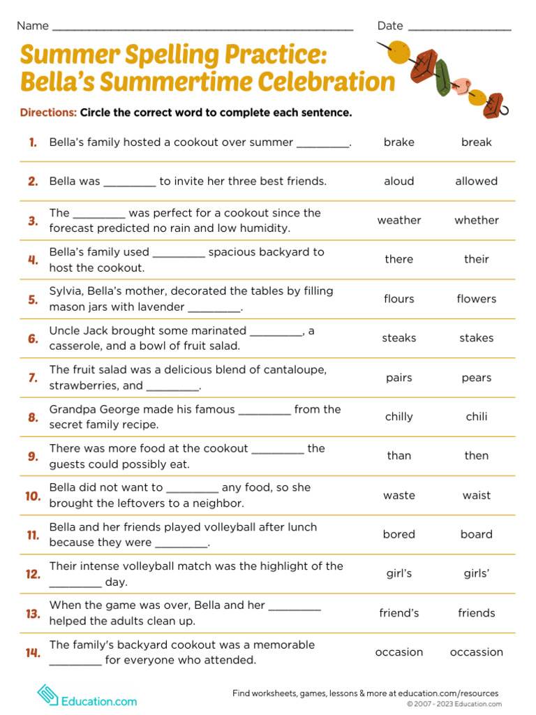 Summer Spelling Practice Worksheet | PDF | Chess | Chess Theory