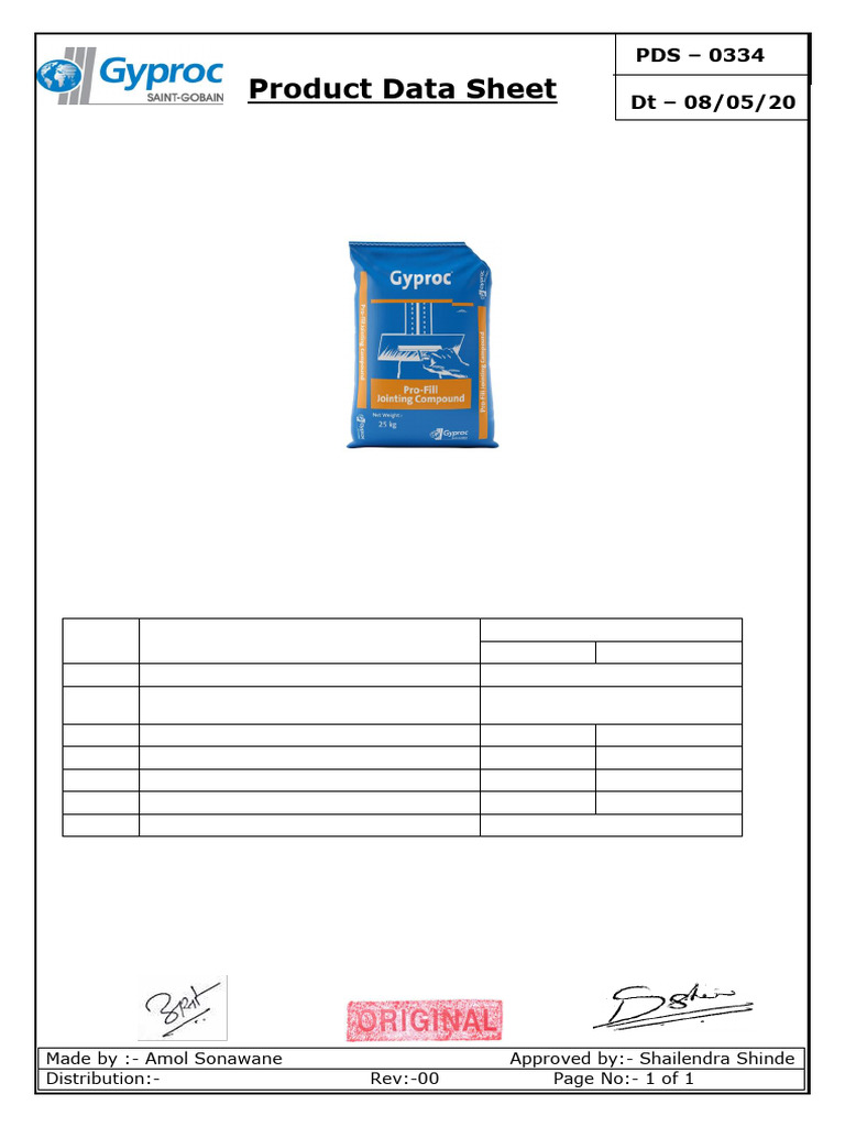 PDS - 0334 - Gyproc Pro-Fill Jointing Compound - Rev0 | PDF