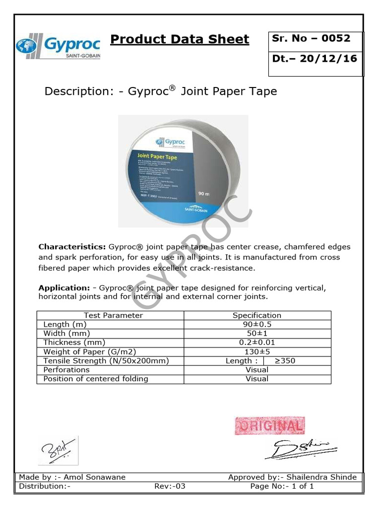 PDS 0052 GyprocPaper Tape Rev03 - 0 | PDF