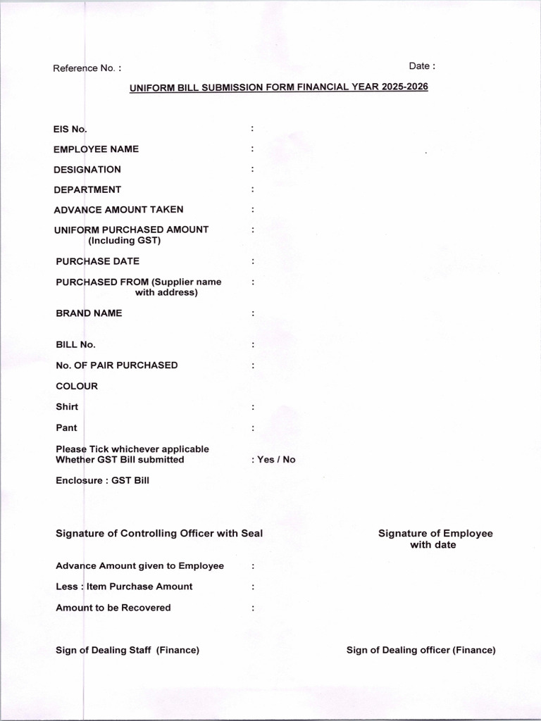 Uniform Bill Submission Form Fy-2025-26 | PDF