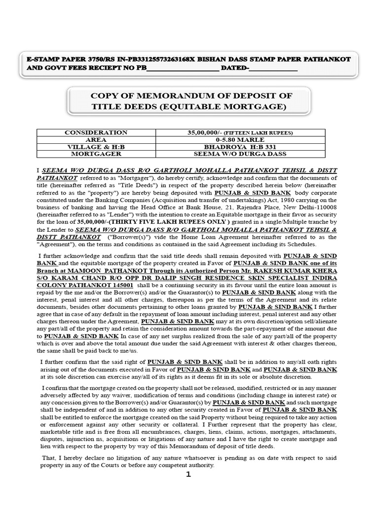 Handa Sind Bank Eng Mou | PDF | Interest | Mortgages