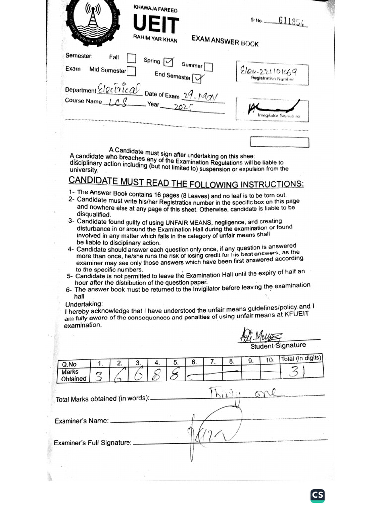 Linear Control System AVG Paper | PDF