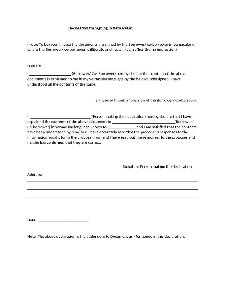 Vernacular Declaration for Signing | PDF