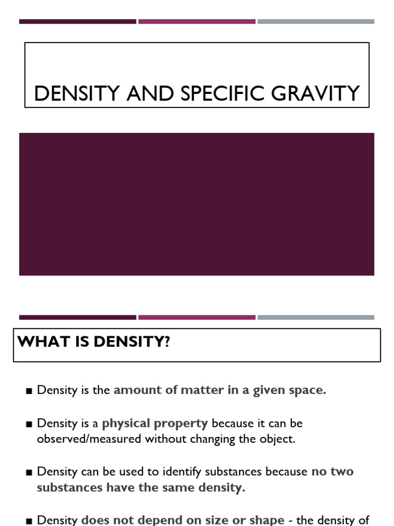 Density & Specific Gravity | PDF | Density | Volume