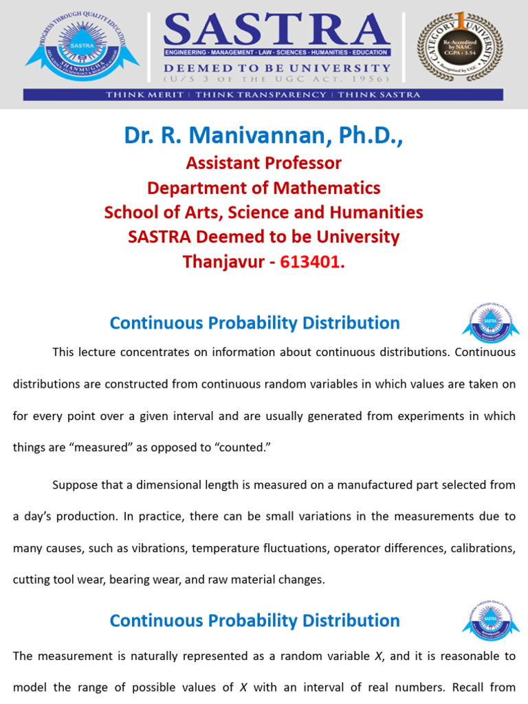Lecture 1 - PPT (Normal and Unifrom) | PDF | Probability Distribution | Random Variable