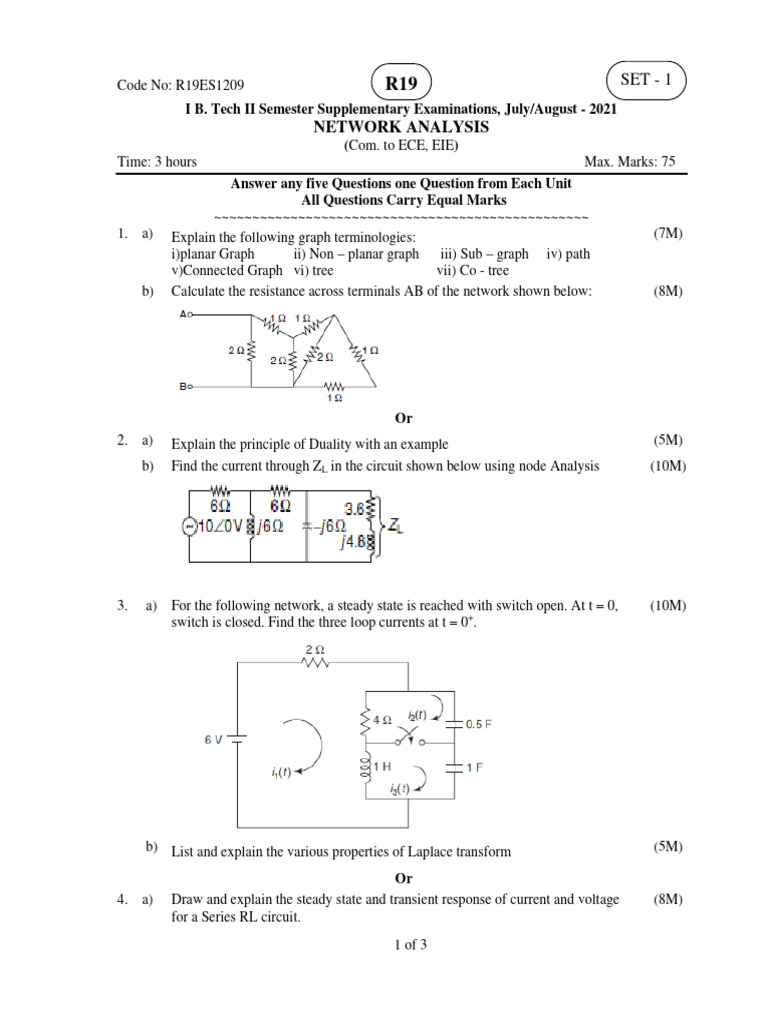 Network Analysis July-Aug 2021 | PDF | Inductance | Electrical Impedance