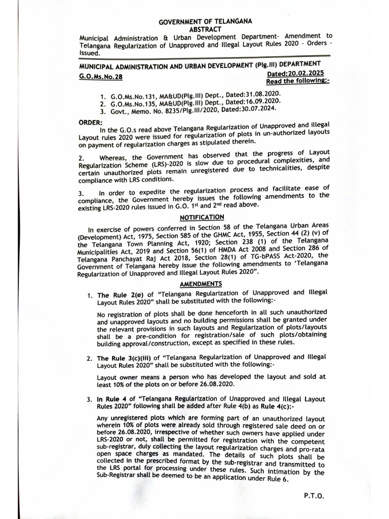G.O.ms .No .28 DT 20.02.2025 Amendment To Telangana Regularization of ...