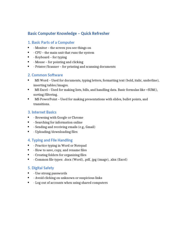 Basic Computer Knowledge Refresher | PDF