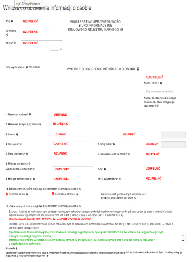 Wniosek o Niekaralność INSTRUKCJA | PDF