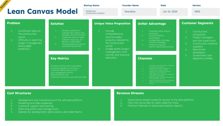 DataDriven Construction Sollution - Lean Canvas Model | PDF | Analytics ...