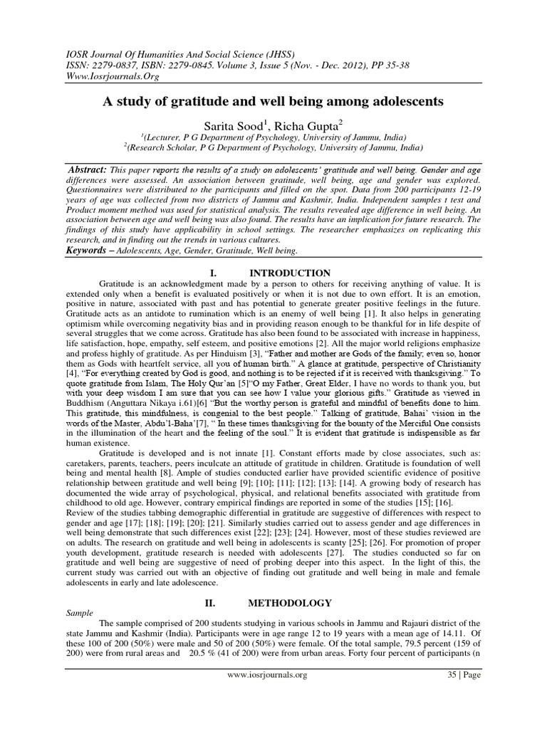 A Study of Gratitude and Well Being Amon | PDF | Statistics | Student's ...