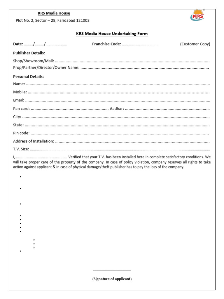 Krs Media House Undertaking Form | PDF | Internet Access