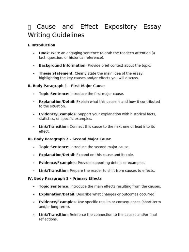 ? Cause and Effect Expository Essay Writing Guidelines | PDF