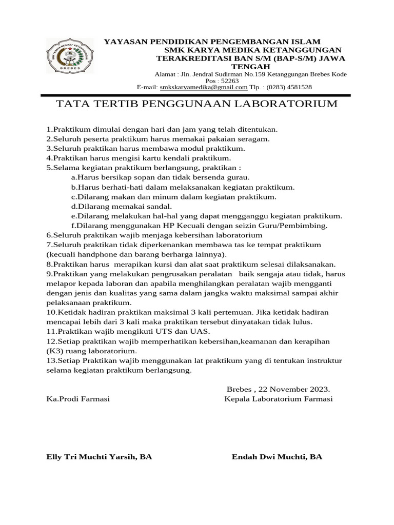 Tata Tertib Penggunaan Lab. FARMASI | PDF