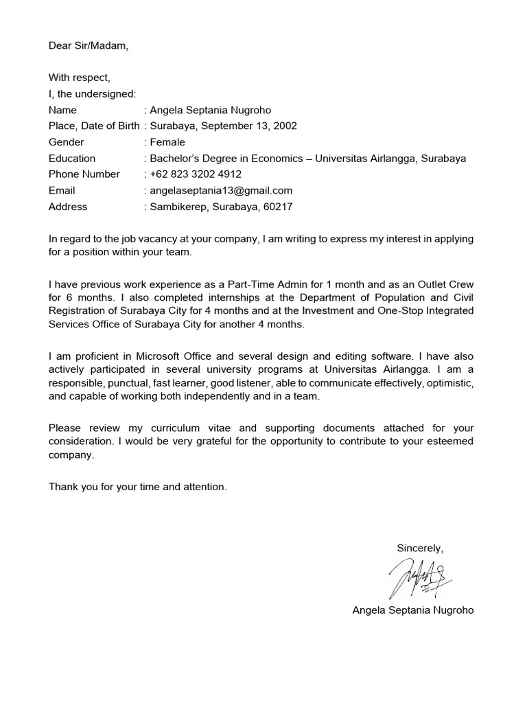 Application for Position at Karitas 3 Surabaya | PDF | Computing