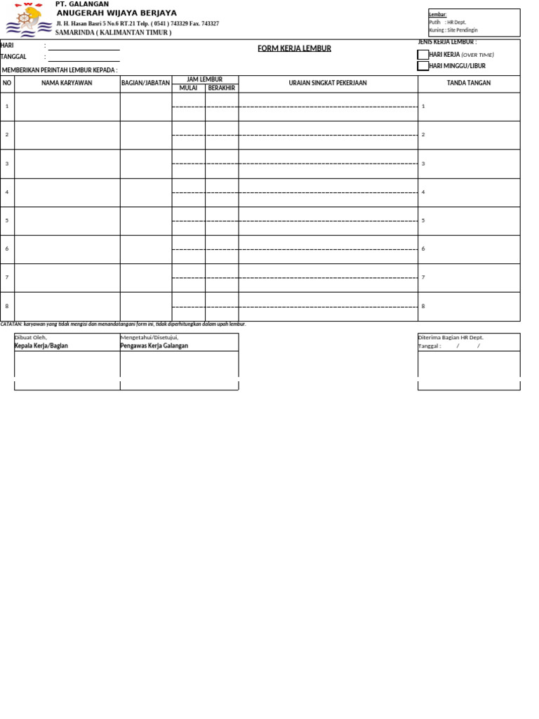 Form Kerja Lembur - (A4) | PDF