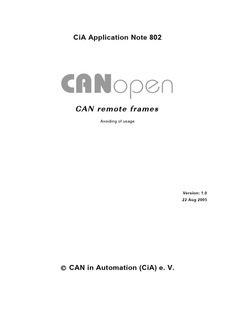 CiA 802 AN V1.0 CANopen CAN remote frames ¨C Avoiding of usage(IGCO_802v01000001) | PDF ...