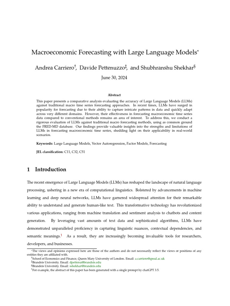 Macroeconomic Forecasting With Large Language Models: Andrea Carriero, Davide Pettenuzzo, and ...