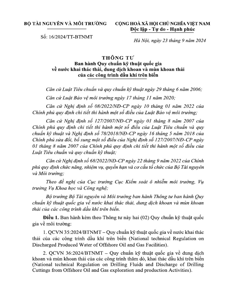 16 - 2024 - TT-BTNMT - QCVN 25 2024 and QCVN 36 2024 BTNMT | PDF