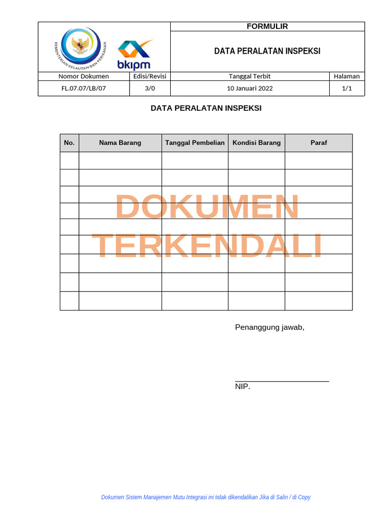 Formulir Data Peralatan Inspeksi | PDF