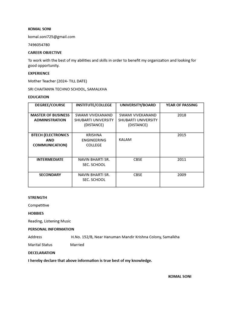 Komal Soni - CV | PDF