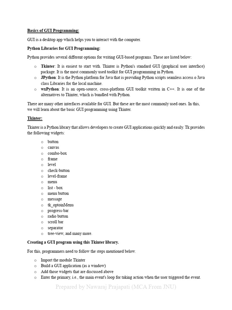 Basics of GUI Programming | PDF | Menu (Computing) | Graphical User Interfaces