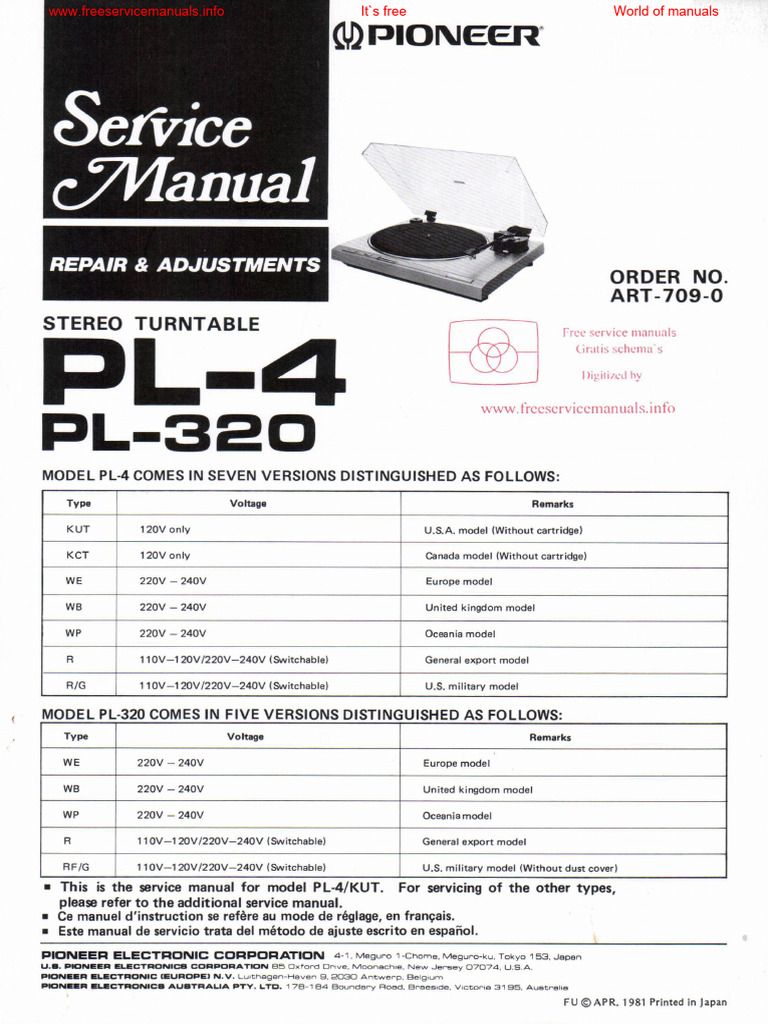 Pioneer PL-320 Manual Access | PDF