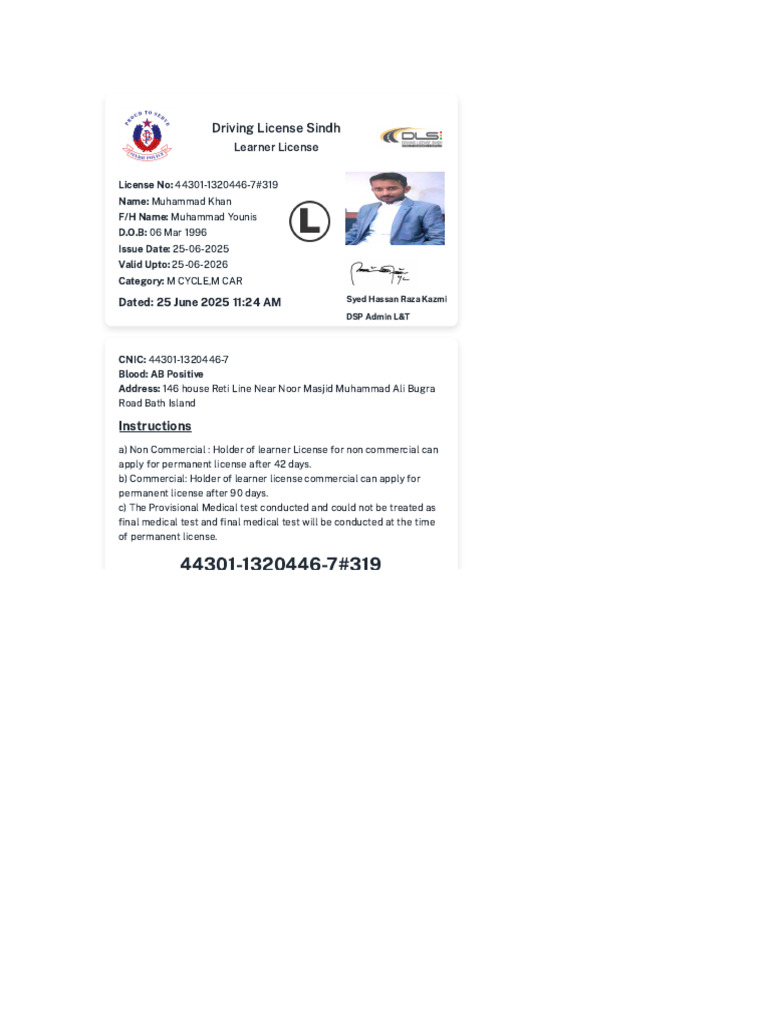 Muhammad Khan Learner License | PDF