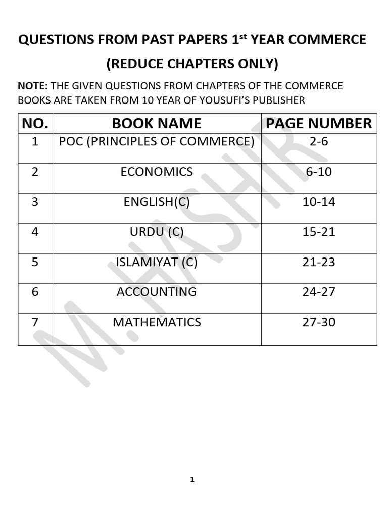 QUESTIONS FROM PAST PAPERS 1st YEAR COMMERCE | PDF | Matrix ...