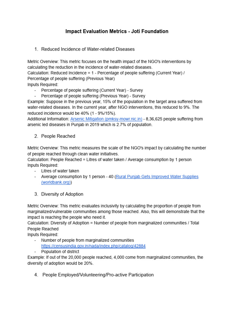Joti Foundation Impact Metrics Overview | PDF | Performance Indicator