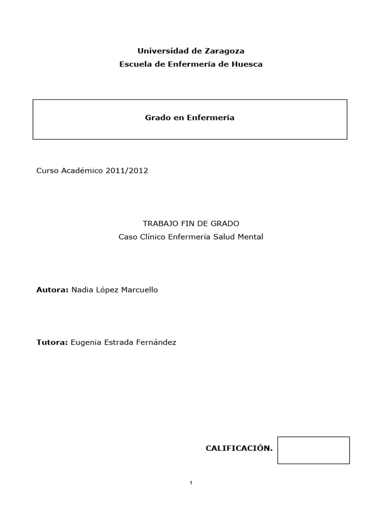 Salud Mental TAZ-TFG-2012-015 | PDF | Esquizofrenia | Enfermedades y ...