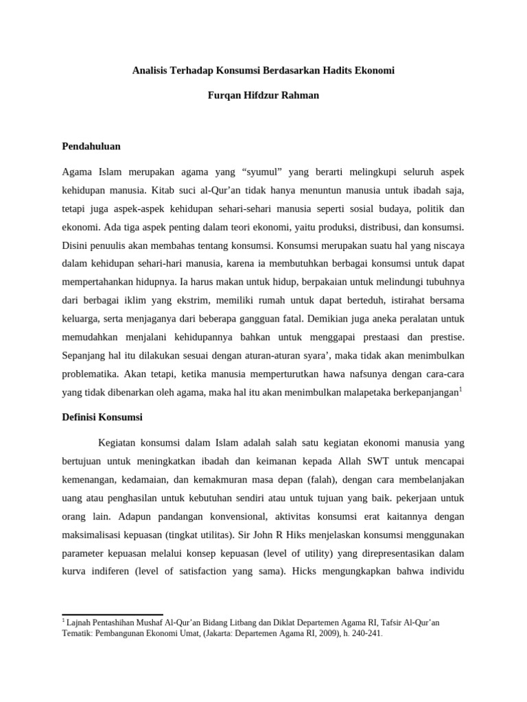 Analisis Terhadap Konsumsi Berdasarkan Ayat Dan Hadits Ekonomi | PDF
