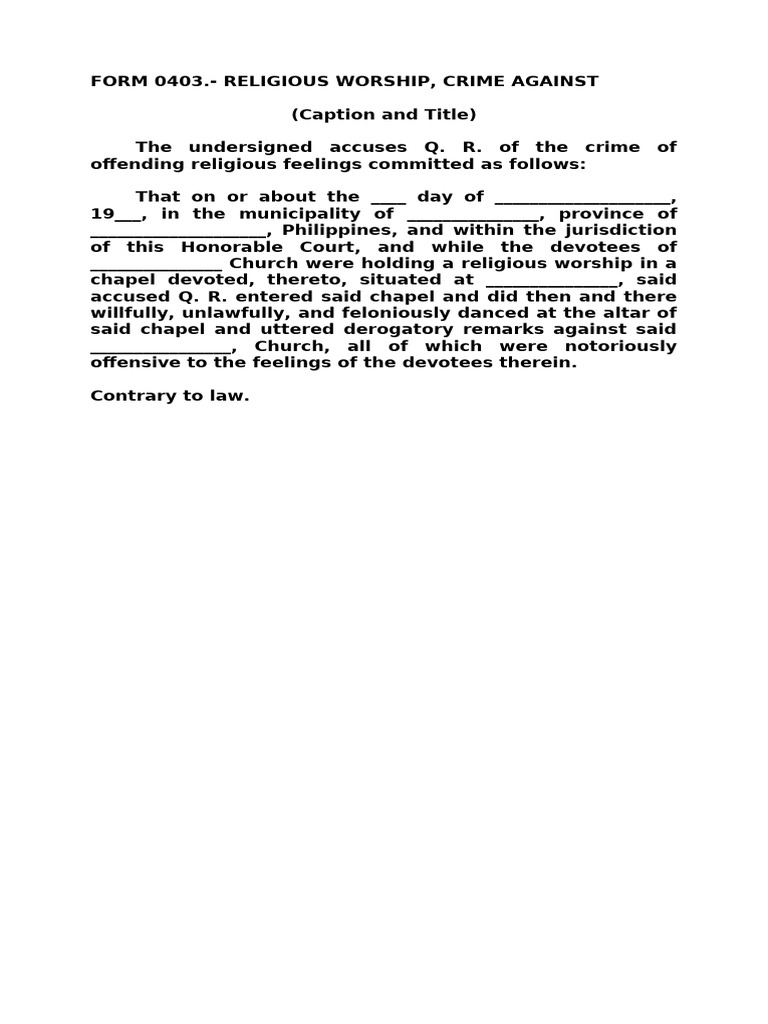 Form 0403 Religious Worship, Crime Against | PDF