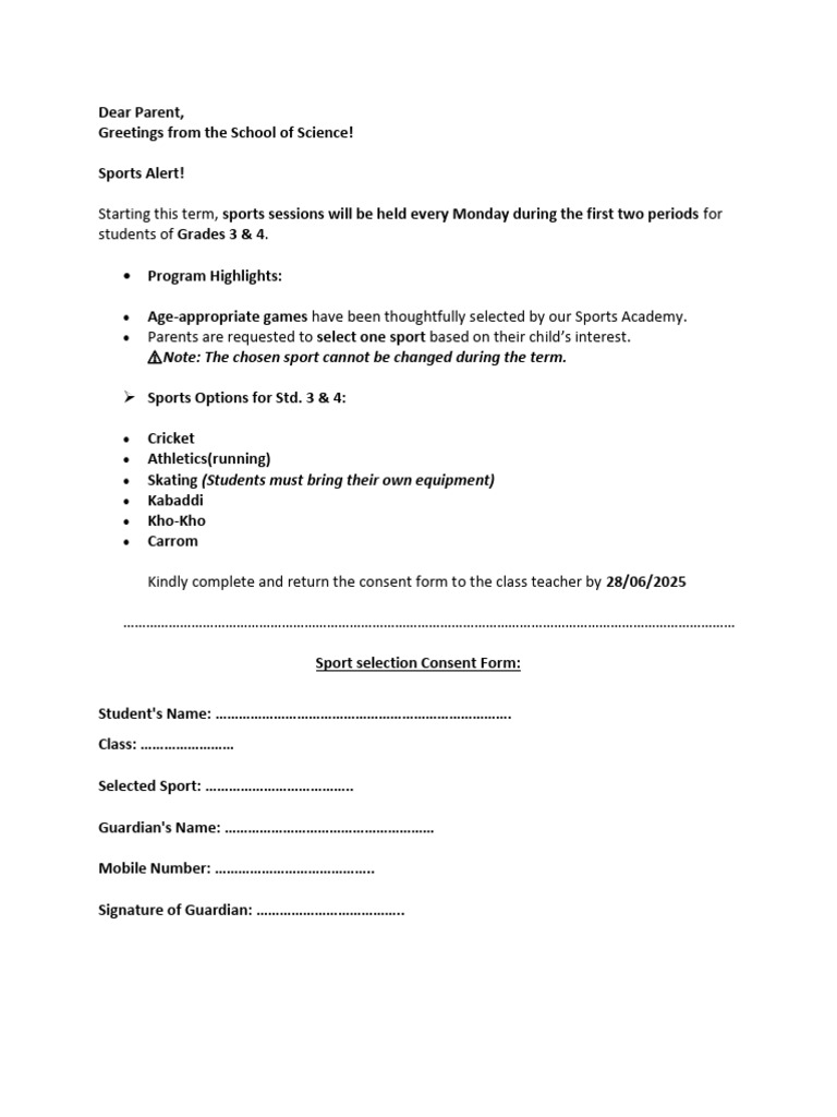 Sport Form Grade 3 &4 | PDF