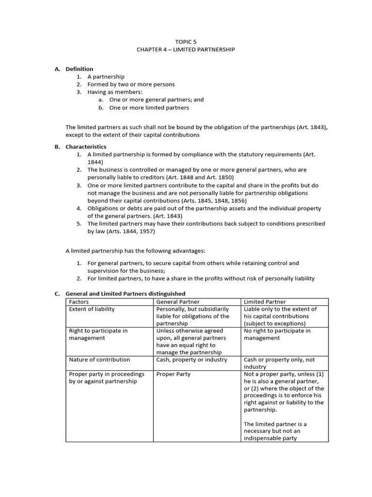 Topic 5 Limited Partnership | PDF | Limited Partnership | General ...
