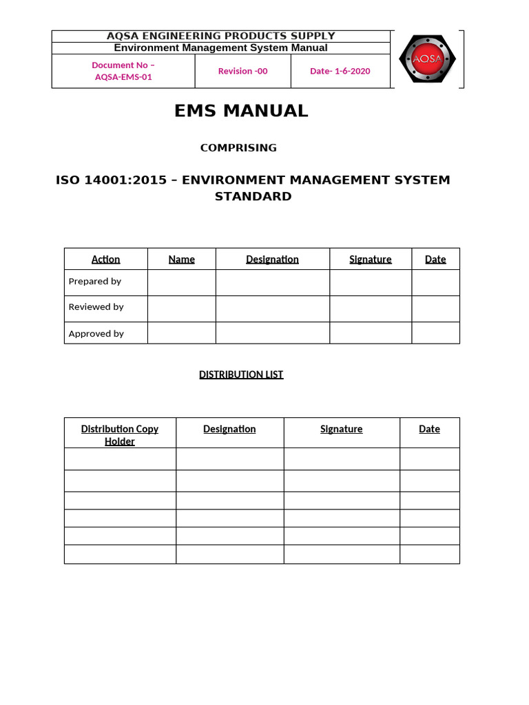 AQSA Engineering EMS Manual Overview | PDF | Audit | Internal Audit