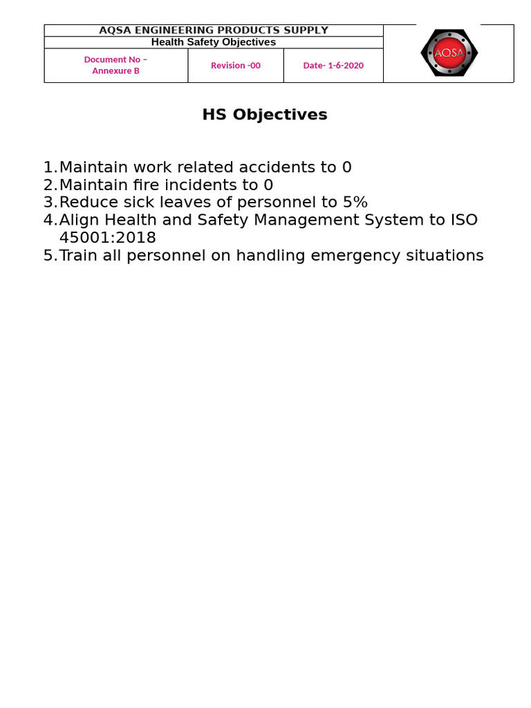 Annexure B - HS Objectives | PDF